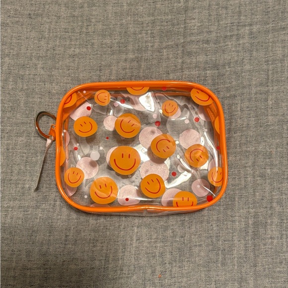 Bags | Clear Orange Smiley Face Pouch | Poshmark